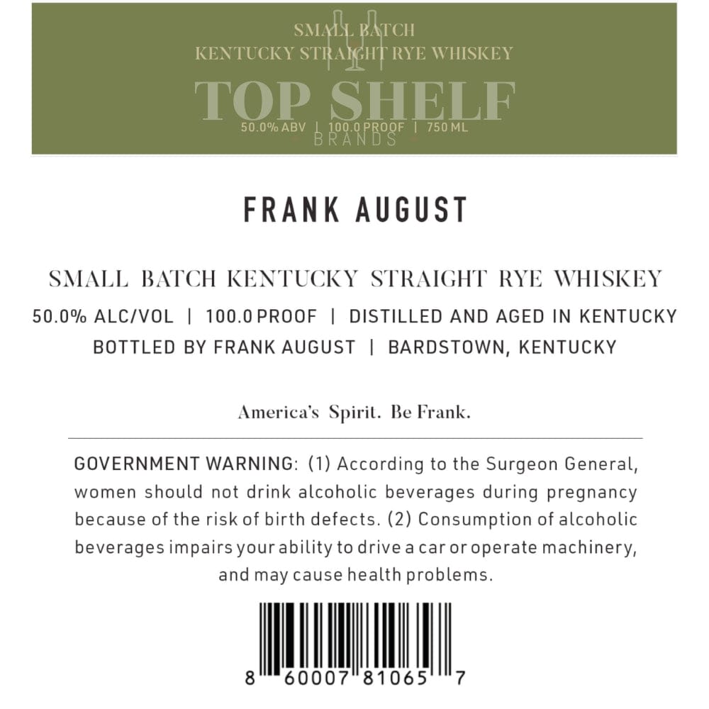 Buy Frank August Small Batch Straight Rye Online – PB Express